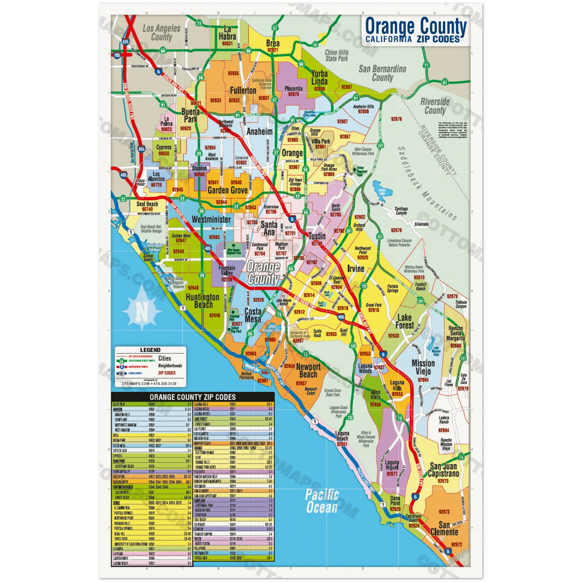 Orange County Zip Code Map (Cities colorized) - POSTER PRINTS – Otto Maps