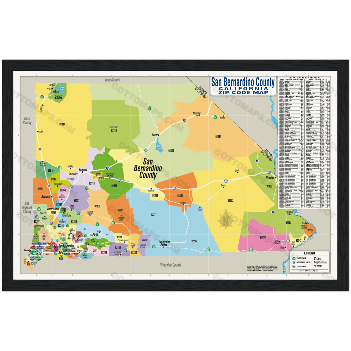 San Bernardino County Zip Code Map - POSTER PRINTS – Otto Maps