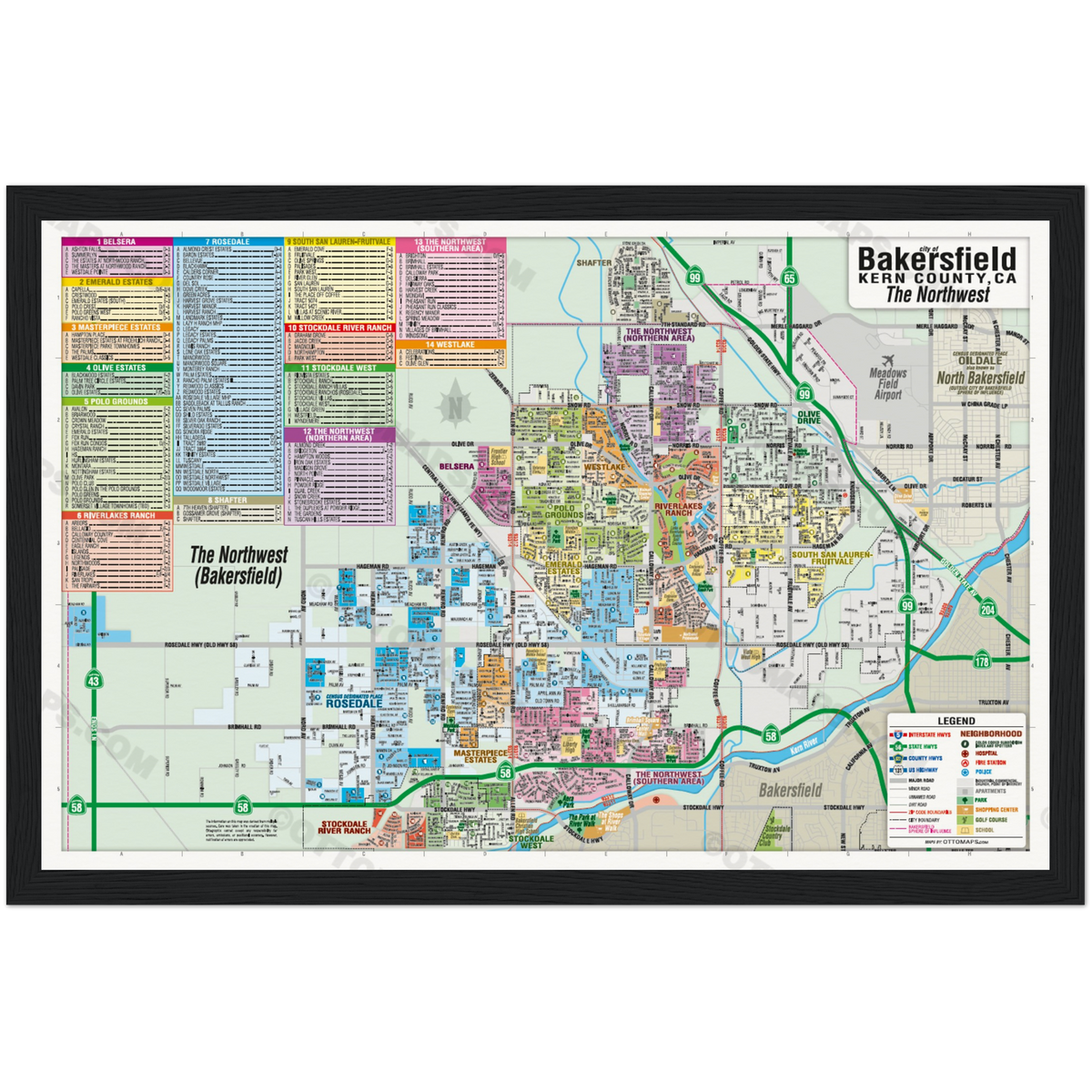 Bakersfield Map, The Northwest - Kern County, CA - POSTER PRINT – Otto Maps