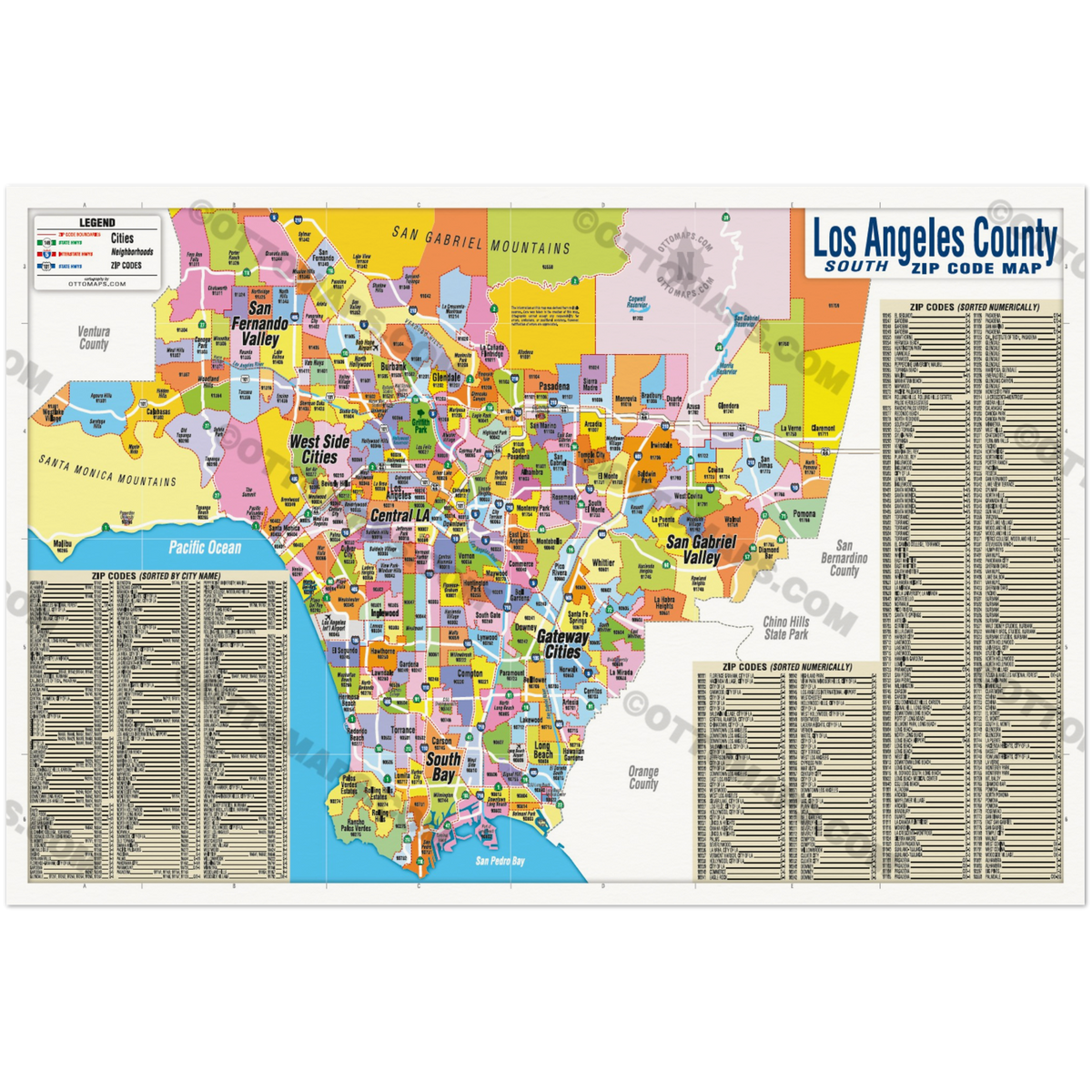 Los Angeles Zip Code Map - SOUTH (Zip Codes Colored) - POSTER PRINTS ...