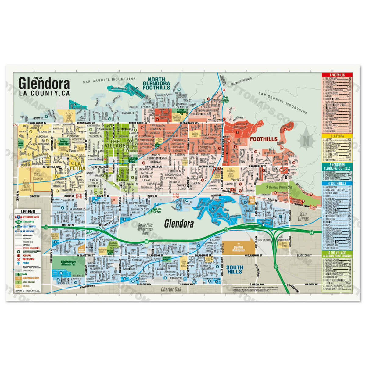 Glendora Map, Los Angeles County, CA - POSTER PRINTS – Otto Maps
