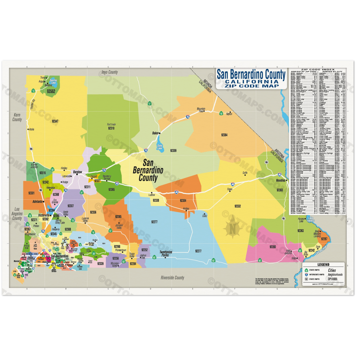 San Bernardino County Zip Code Map - POSTER PRINTS – Otto Maps