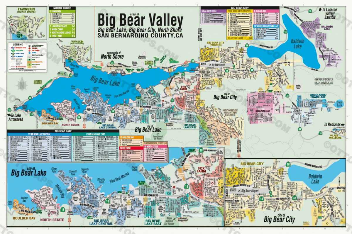 Big Bear Valley Map, San Bernardino County, CA - POSTER PRINTS – Otto Maps
