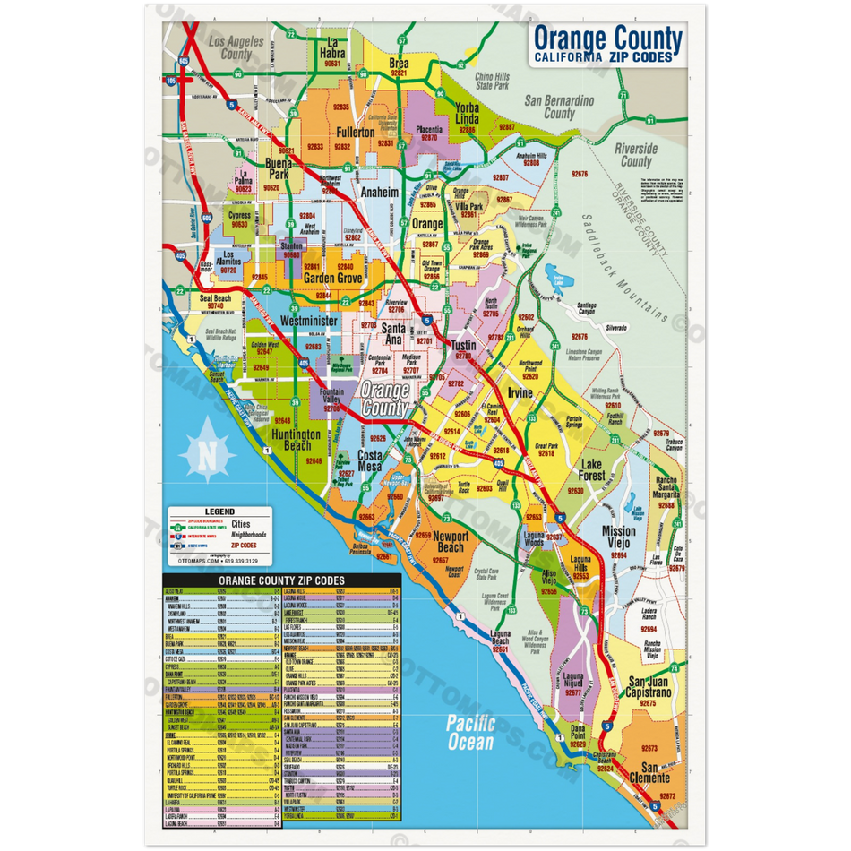 Orange County Zip Code Map - Cities colorized - POSTER PRINTS – Otto Maps