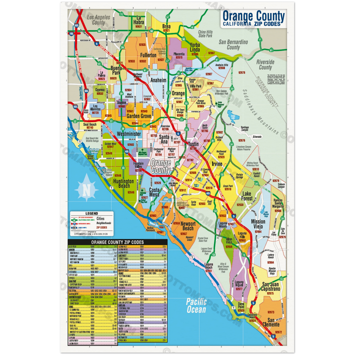 Orange County Zip Code Map (Cities colorized) - POSTER PRINTS – Otto Maps
