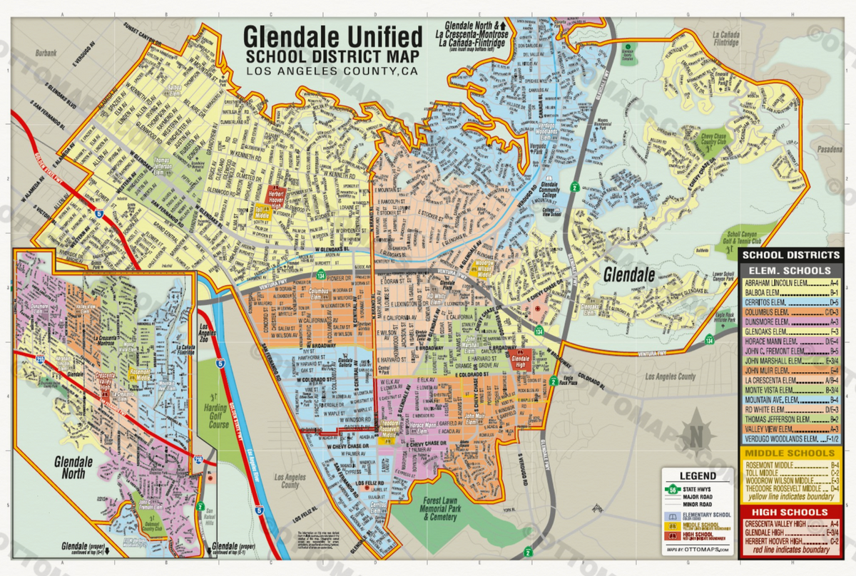 Glendale Unified School District Map - Los Angeles County, CA - POSTER ...