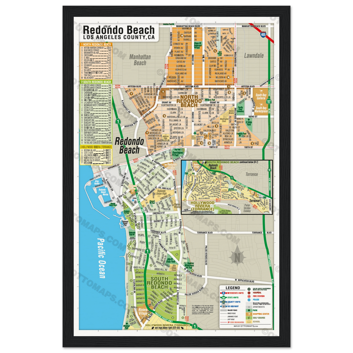 Redondo Beach Map, LA County - POSTER PRINTS – Otto Maps
