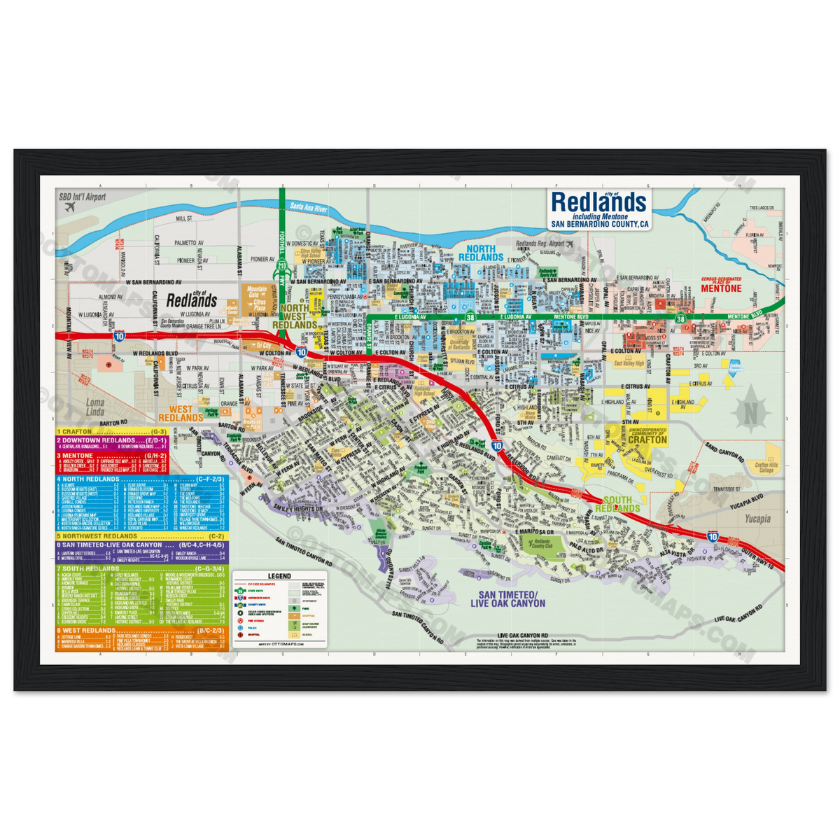 Redlands Map with Mentone, San Bernardino County, CA - POSTER PRINTS ...
