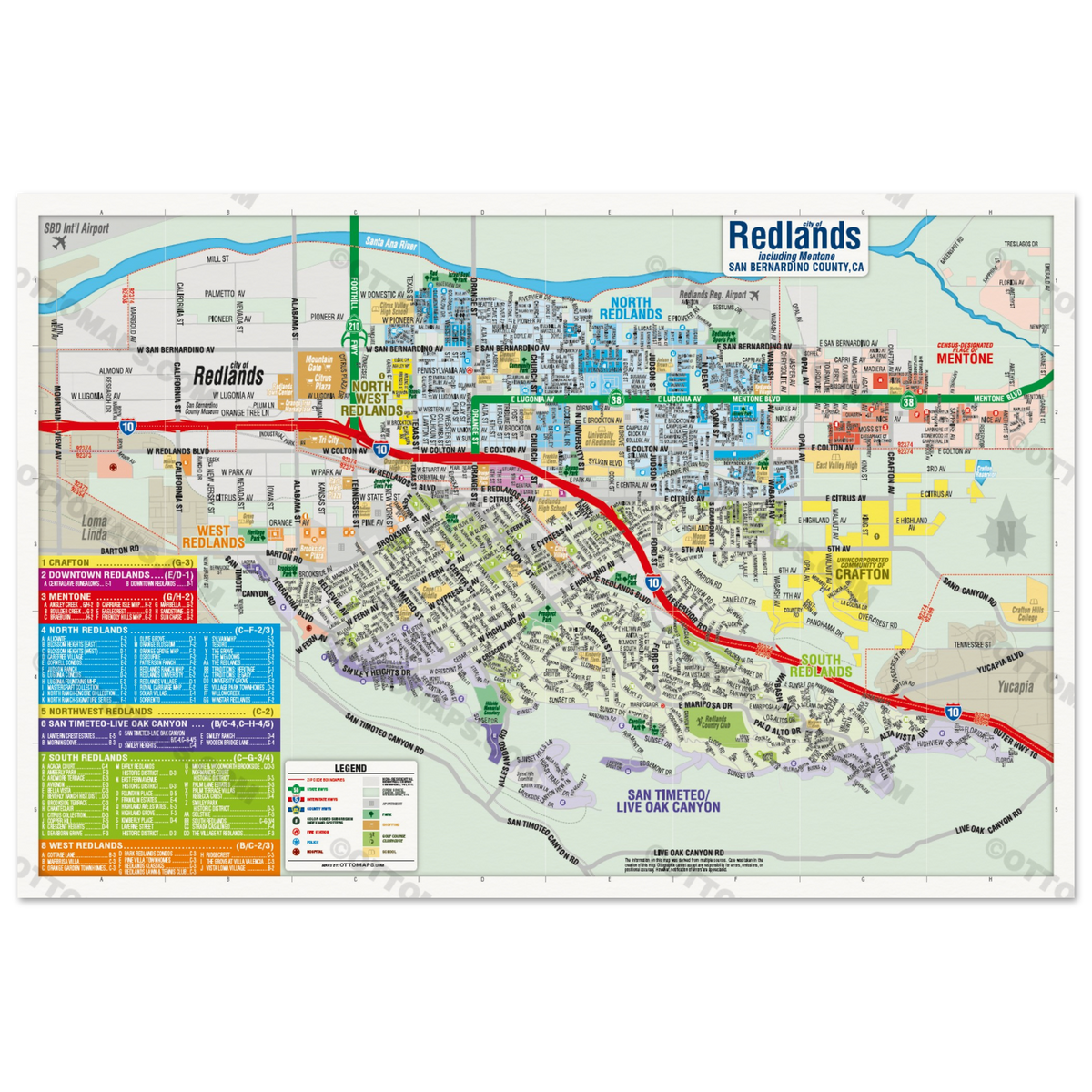 Redlands Map with Mentone, San Bernardino County, CA - POSTER PRINTS ...