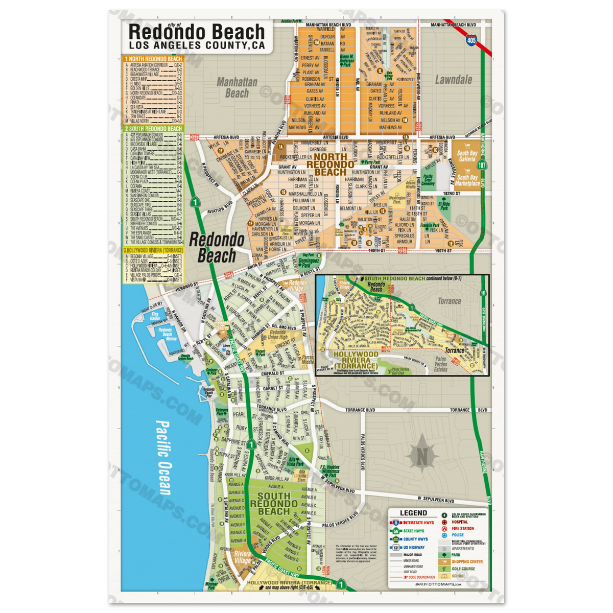 Redondo Beach Map, LA County - POSTER PRINTS – Otto Maps