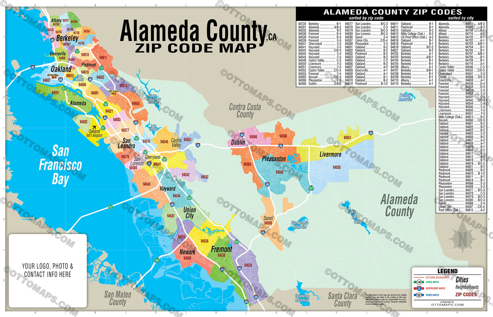 Alameda County Zip Code Map - FILES - PDF and AI, layered, editable, v ...