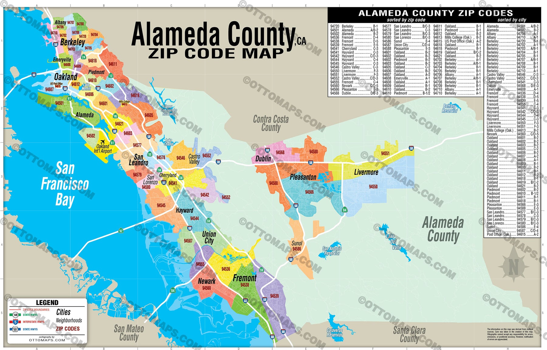 Alameda County Zip Code Map - FILES - PDF and AI, layered, editable, v – Otto Maps