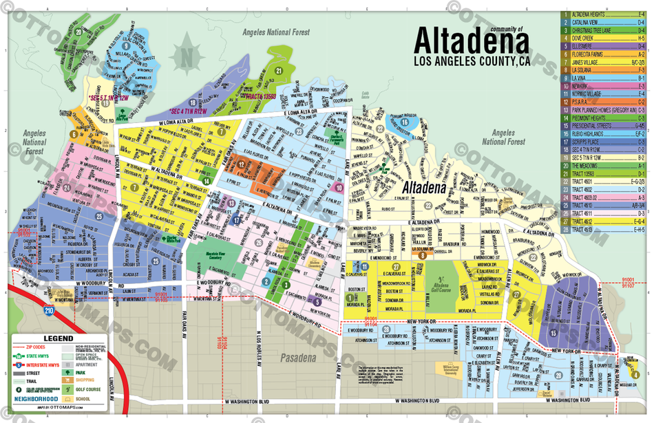 Altadena Map, Los Angeles County, CA - FILES: PDF and AI FILES, vector ...