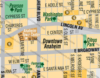 Downtown Anaheim Map, Orange County, CA - FILES - PDF and AI, editable ...