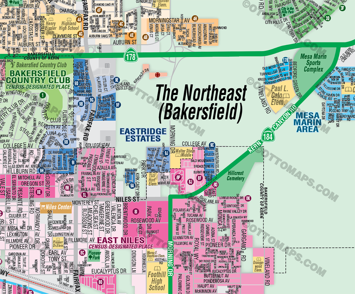 Bakersfield Map, The Northeast - Kern County, CA - FILES - PDF and AI ...