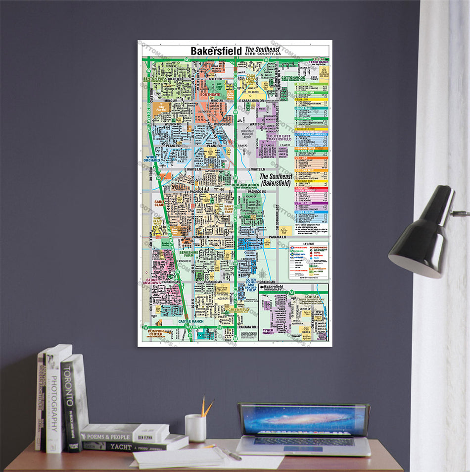 Bakersfield Map, The Southeast - Kern County, CA - POSTER PRINT – Otto Maps