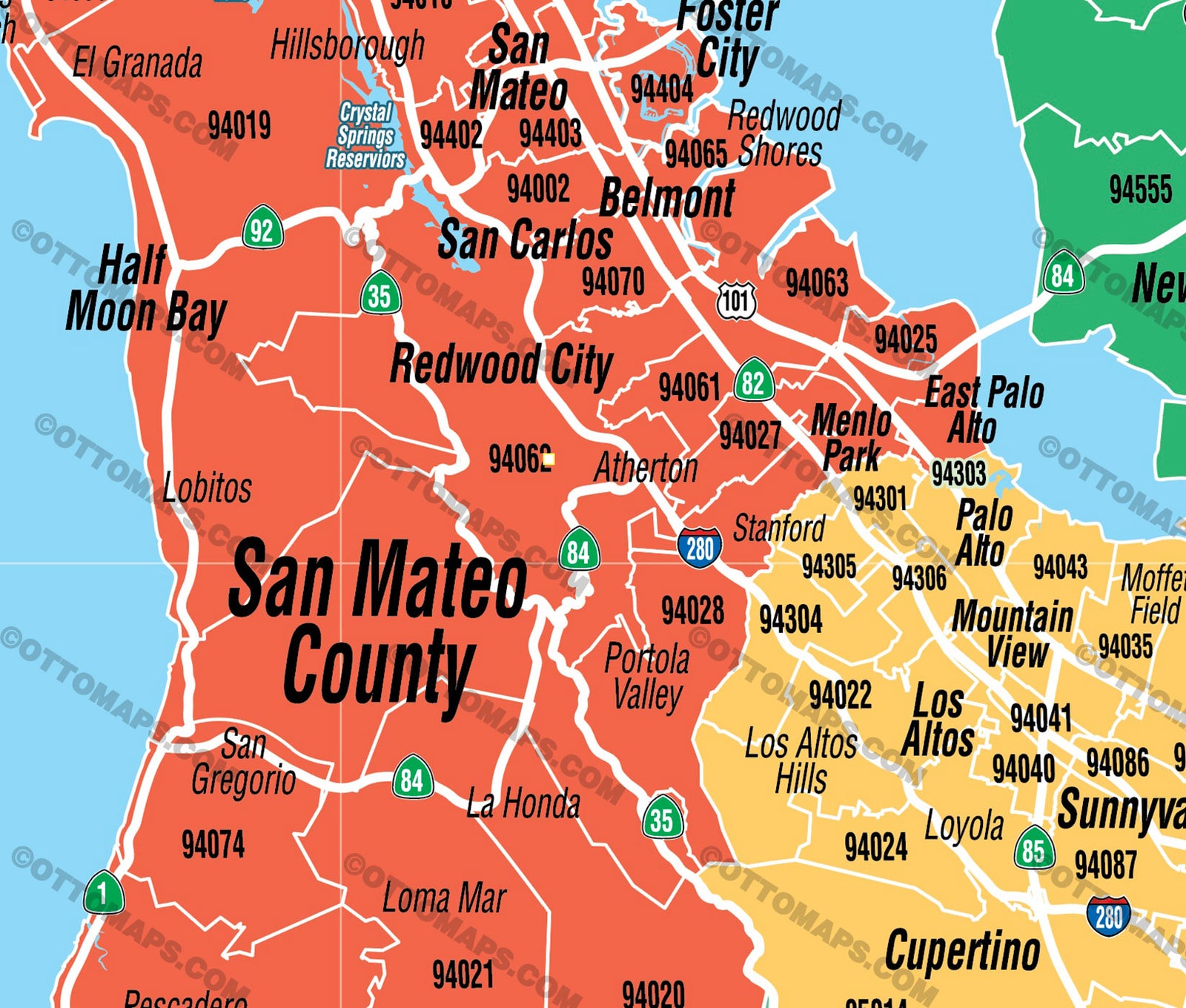Bay Area Zip Code Map (Counties colorized) - FILES - PDF and AI Files ...