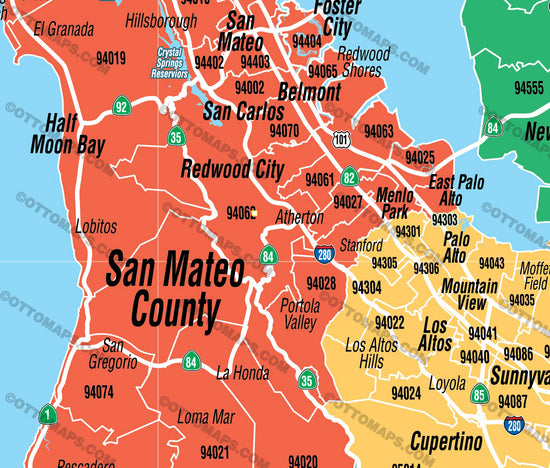 Bay Area Zip Code Map (Counties colorized) - FILES - PDF and AI Files ...