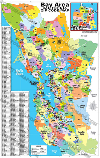 Bay Area Zip Code Map (Zip Codes colorized) - FILES - PDF and AI Files ...