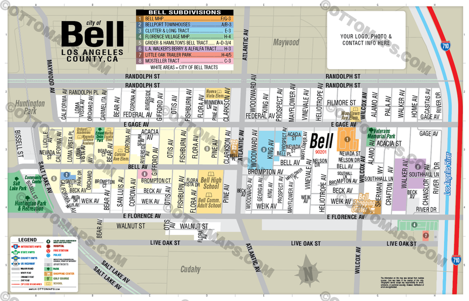 Bell Map, Los Angeles County, CA - FILES - PDF and AI, editable, vecto ...