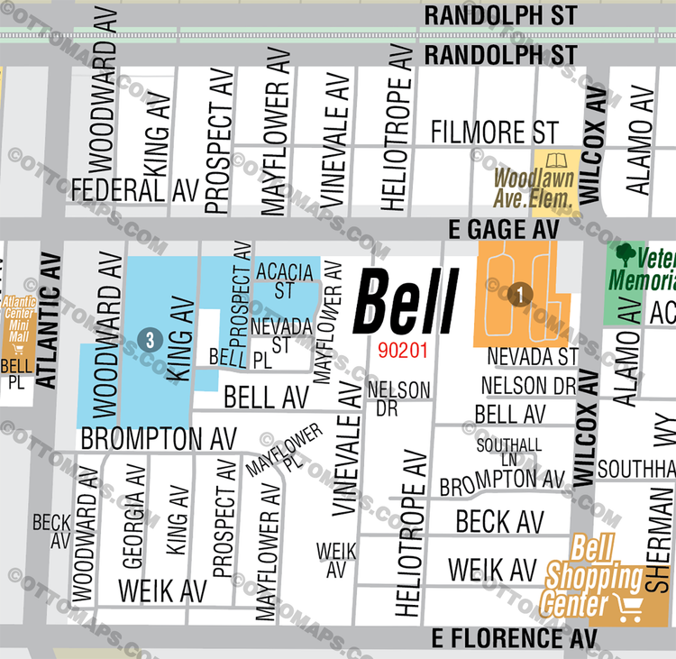 Bell Map, Los Angeles County, CA - FILES - PDF and AI, editable, vecto ...