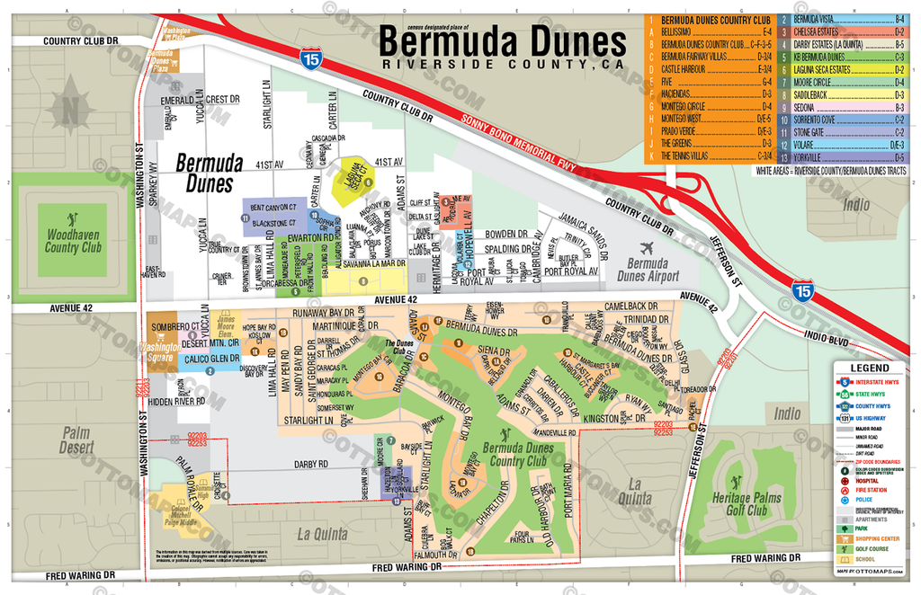 Bermuda Dunes Map, Riverside County, CA - FILES - PDF and AI, editable ...