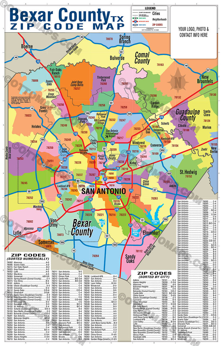 Bexar County Zip Code Map - FILES - PDF and AI Files, editable, vector ...