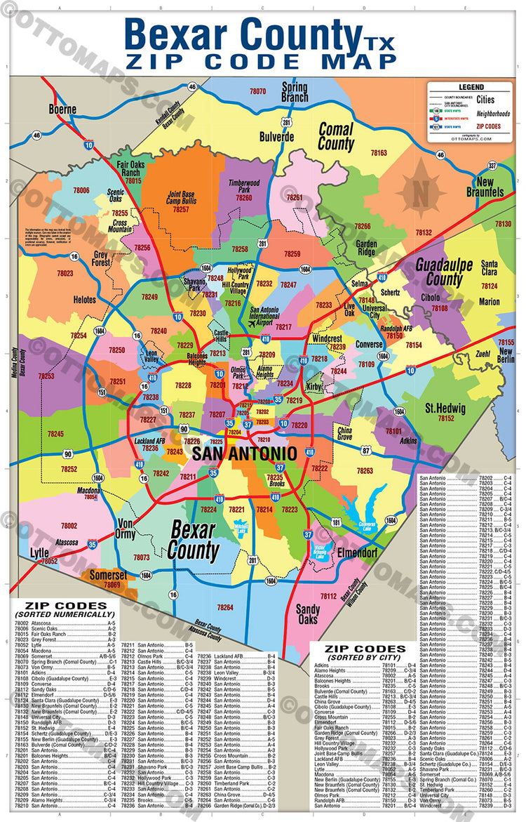 Bexar County Zip Code Map - FILES - PDF and AI Files, editable, vector ...