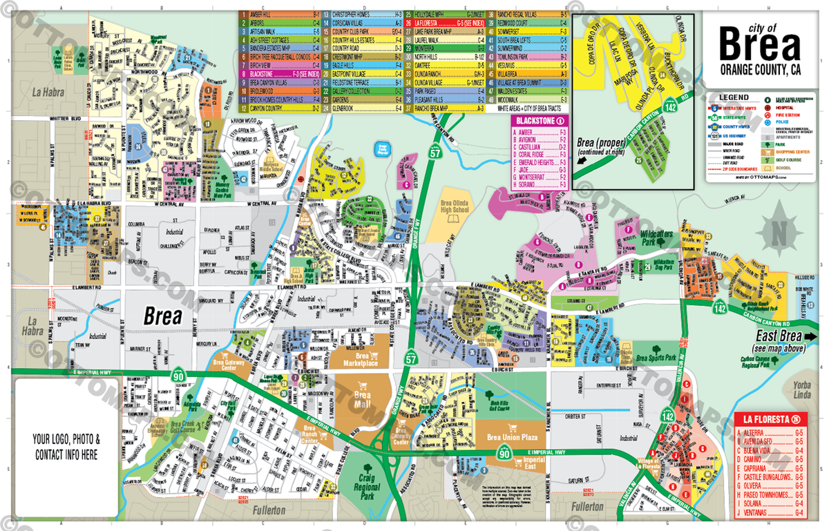 Brea Map, Orange County, CA - FILES - PDF and AI, editable, vector, ro ...