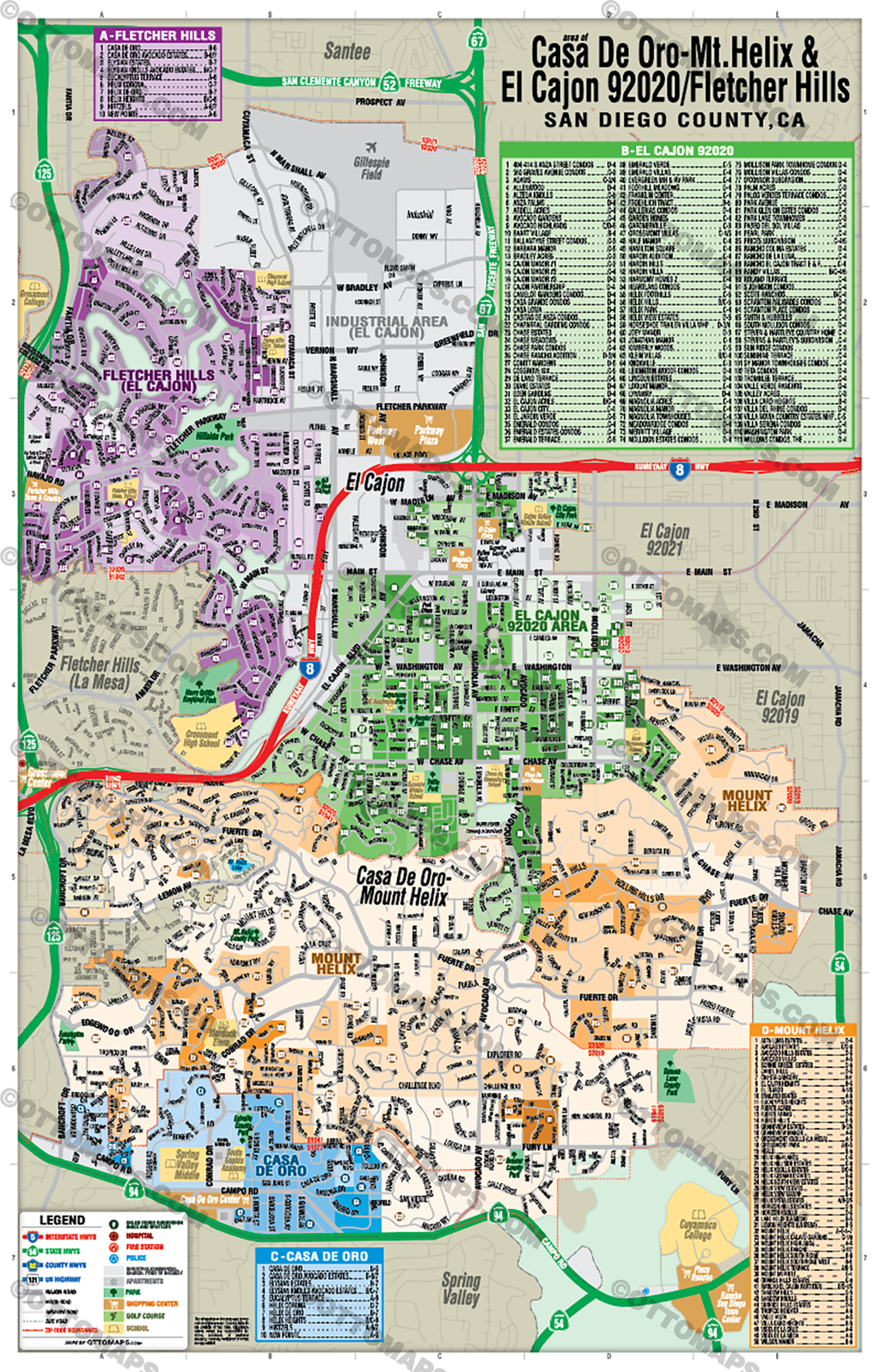 Casa De Oro - Mt Helix Map, with Fletcher Hills and El Cajon 92020, Sa ...