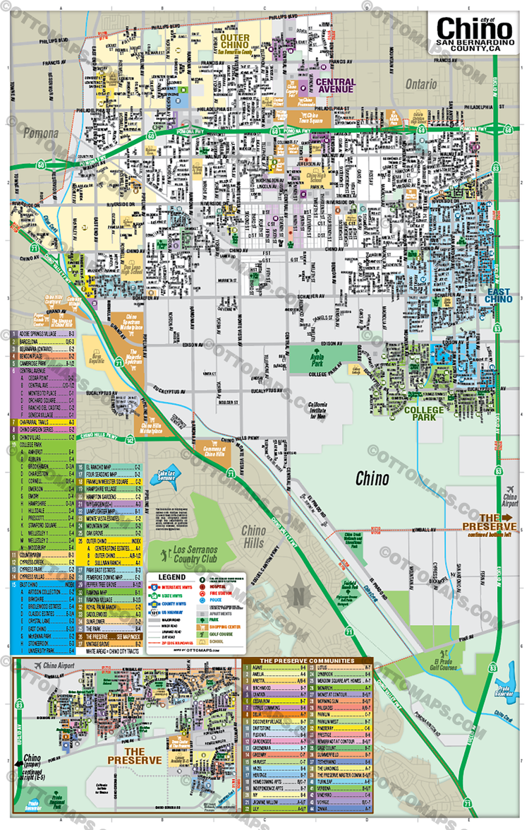 Chino Map, San Bernardino County, CA - POSTER PRINTS – Otto Maps