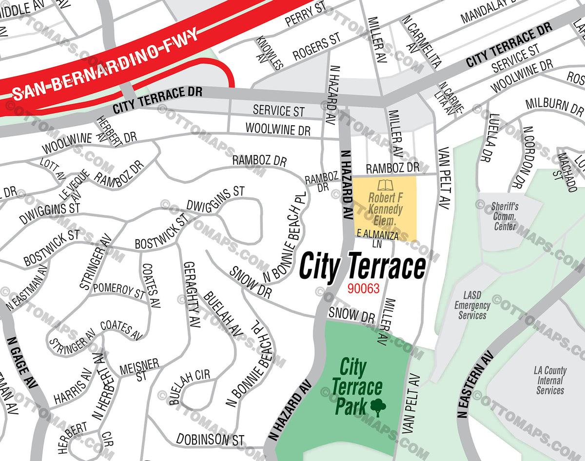 City Terrace Map, East LA - Los Angeles County, CA – Otto Maps