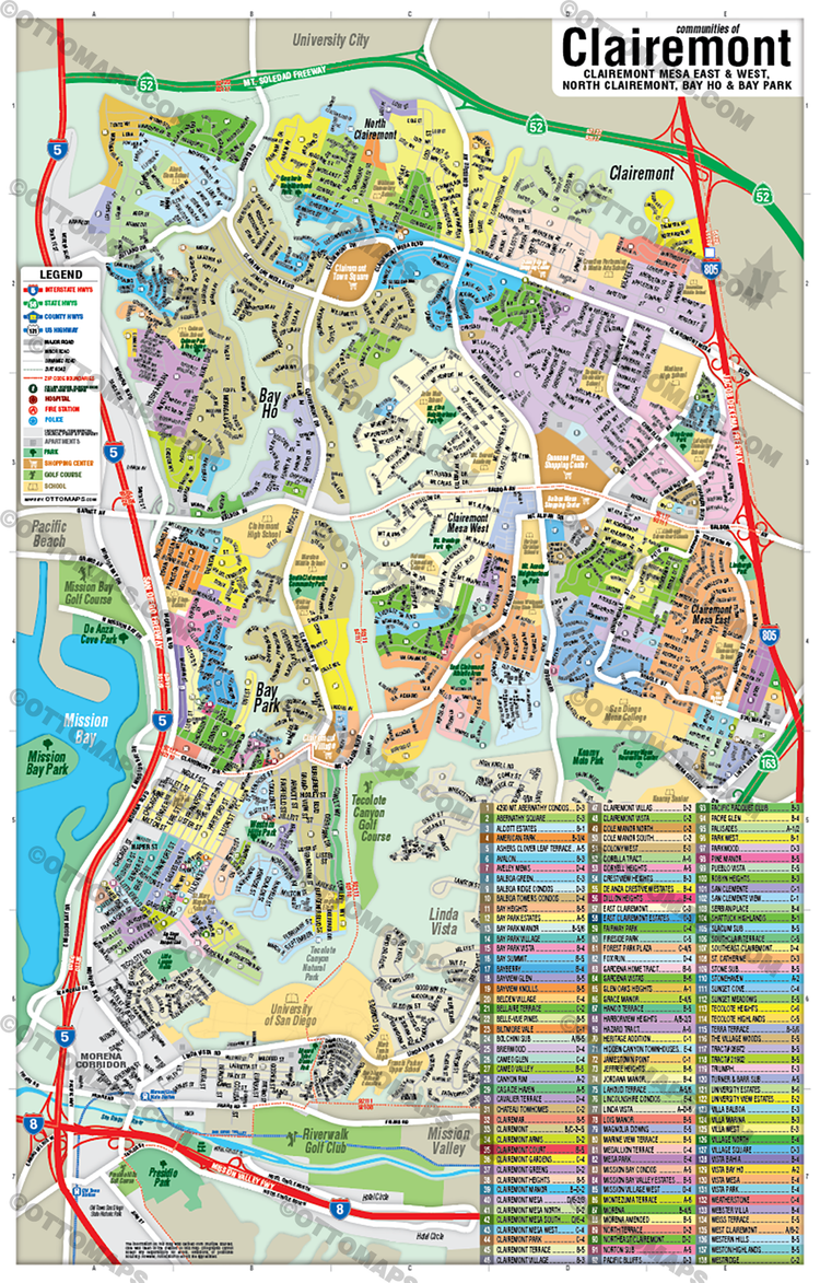 Clairemont Map, San Diego County, CA - FILES - PDF and AI, editable, v ...