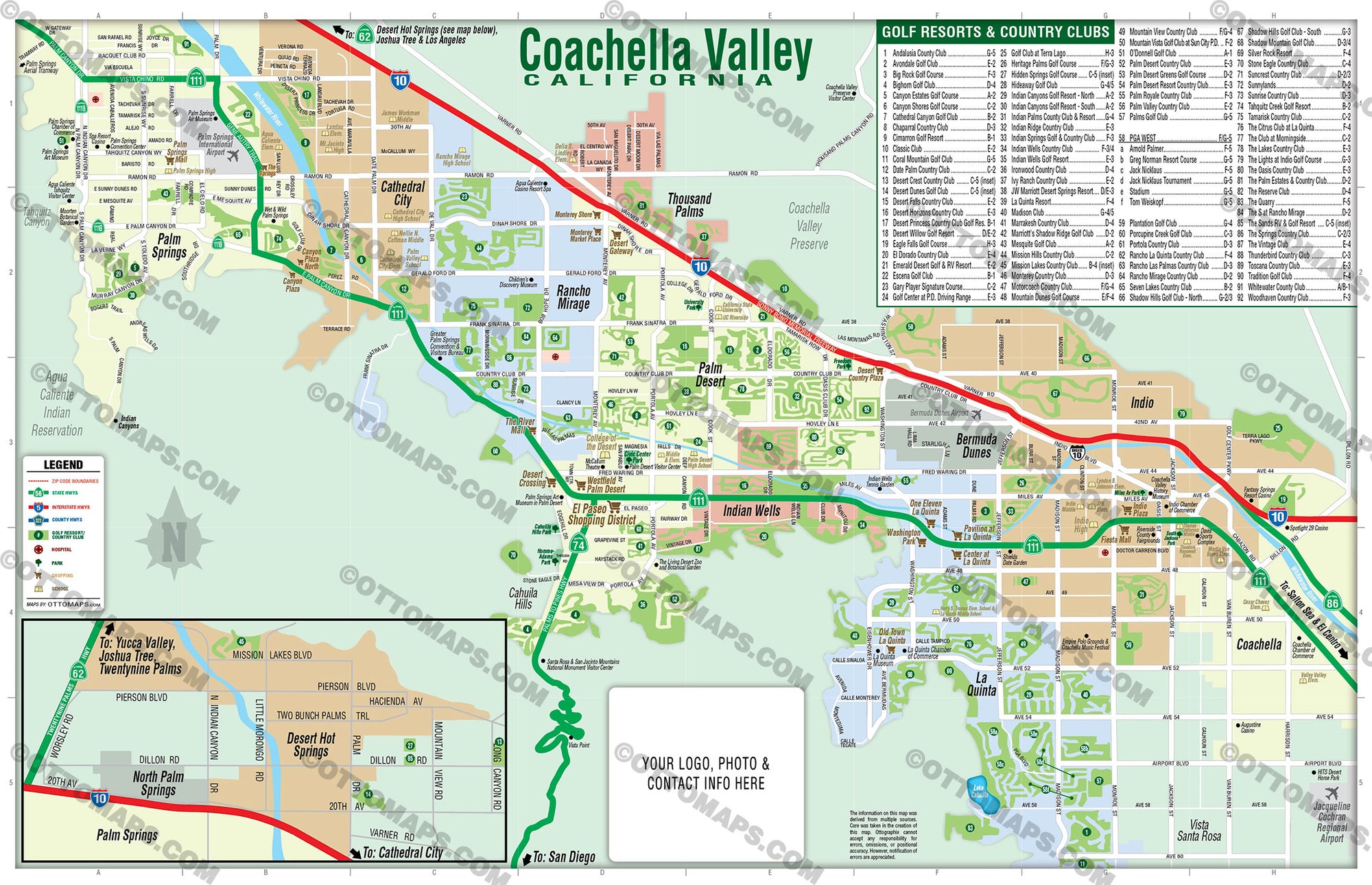 Coachella Valley Map with Golf Index - FILES - PDF and AI Files, edita ...