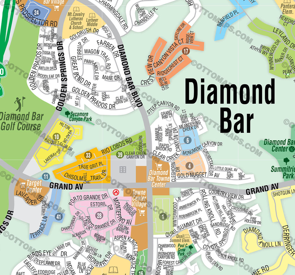 Diamond Bar Map, Los Angeles County, CA - FILES - PDF and AI, editable ...