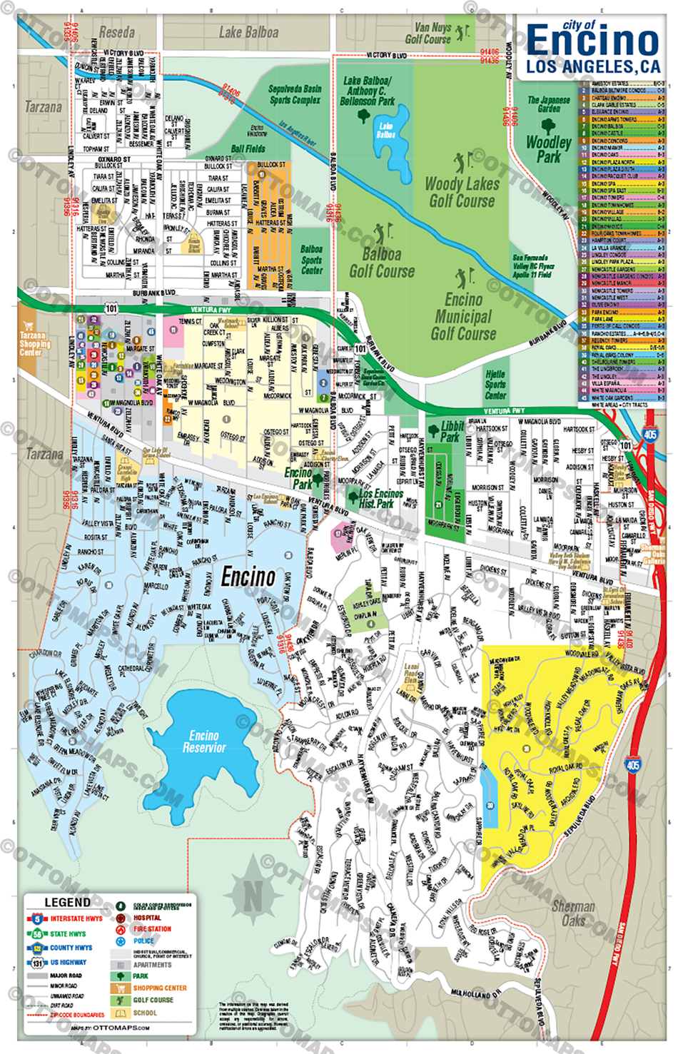 Encino Map, Los Angeles County, CA - FILES - PDF, AI, editable, vector ...