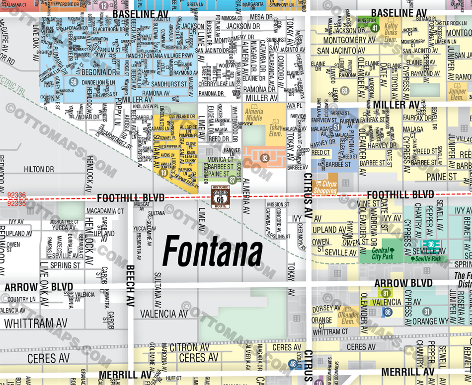 Fontana Map, San Bernardino County - FILES - PDF and AI, editable, vec ...