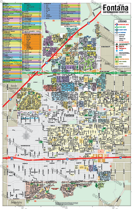 Fontana Map, San Bernardino County - POSTER PRINTS – Otto Maps