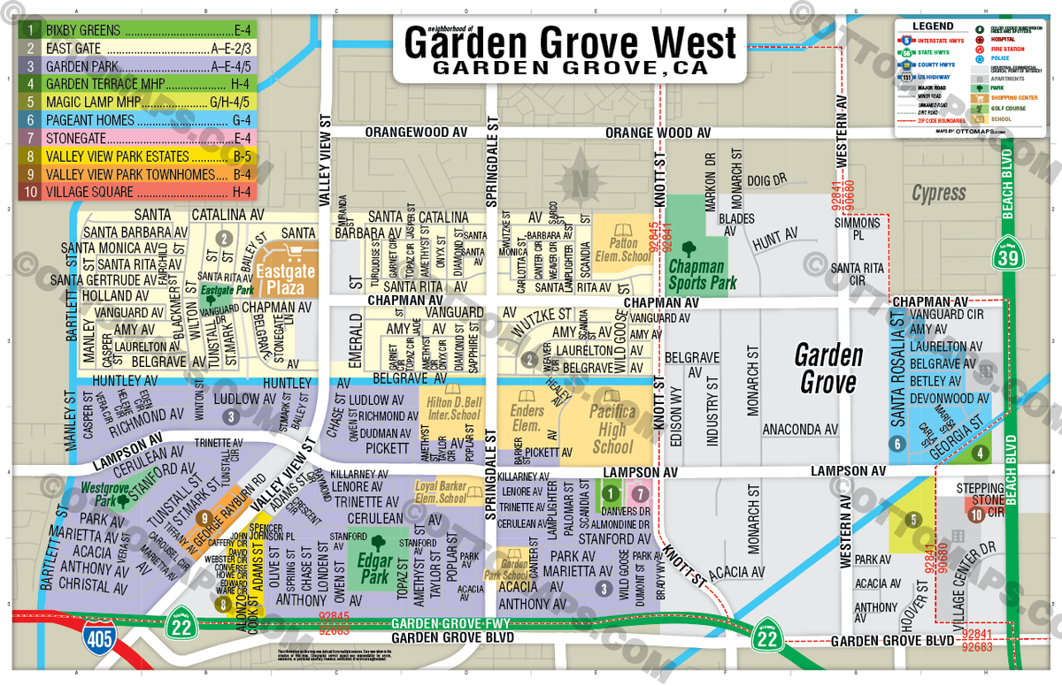 Garden Grove West Map, Orange County, CA - FILES - PDF and AI, editabl ...