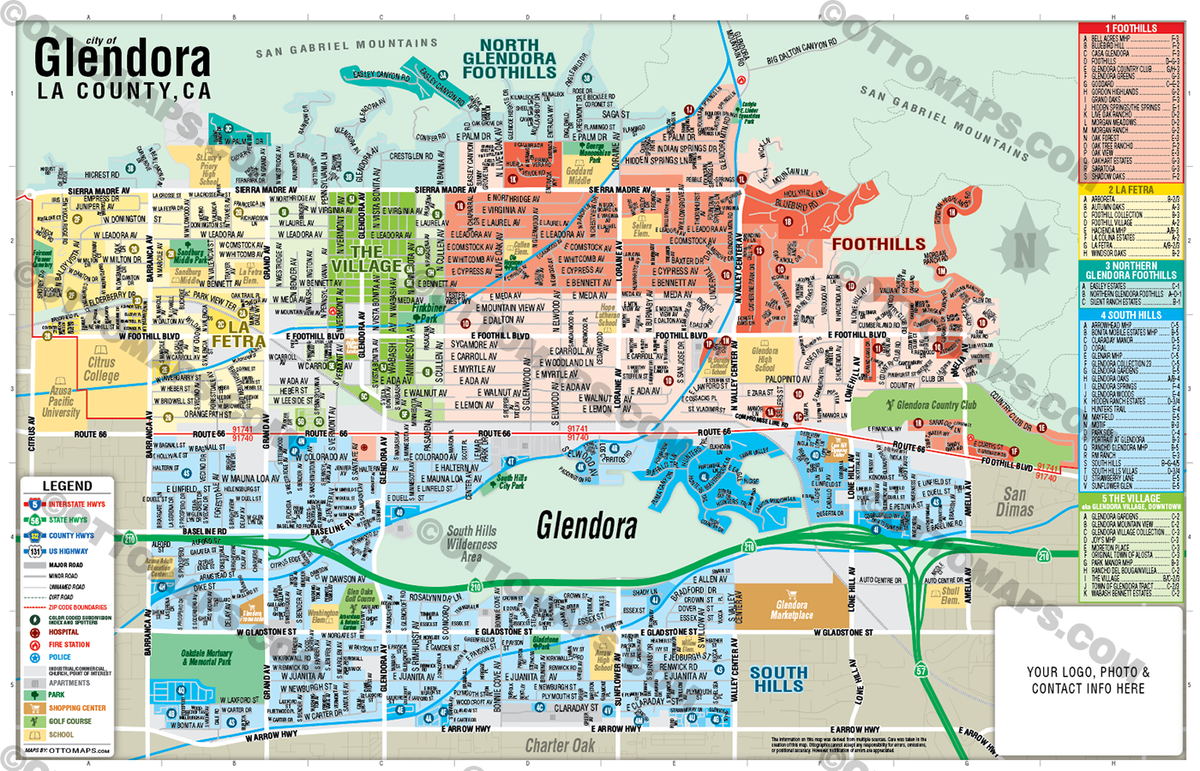 Glendora Map, Los Angeles County, CA - FILES: PDF and AI FILES, vector ...