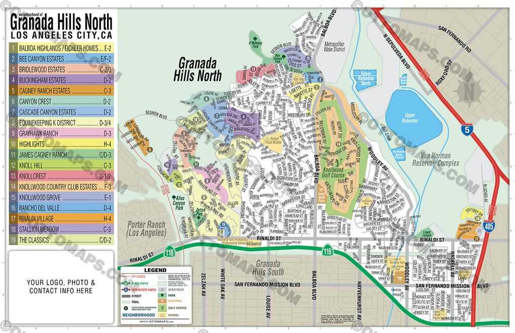 Granada Hills North Map, Los Angeles, CA - FILES - PDF and AI, editabl ...