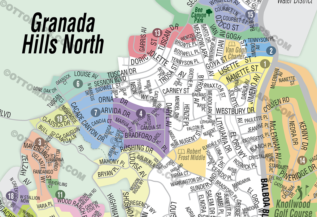 Granada Hills North Map, Los Angeles, CA - FILES - PDF and AI, editabl ...