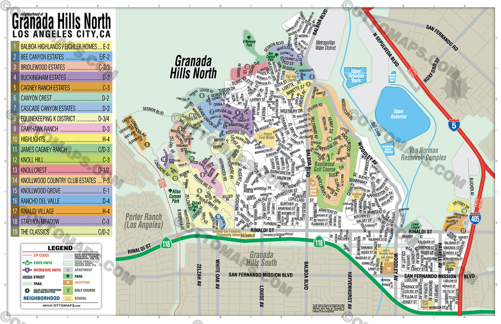 Granada Hills North Map, Los Angeles, CA - FILES - PDF and AI, editabl ...