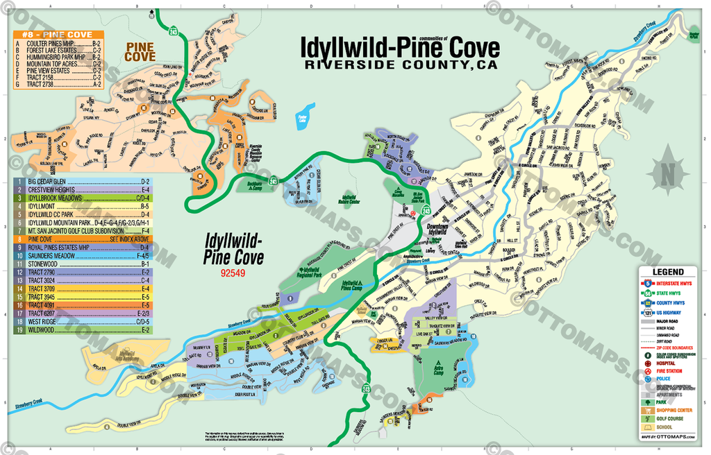 Idyllwild-Pine Cove, Riverside County, CA - POSTER PRINTS – Otto Maps
