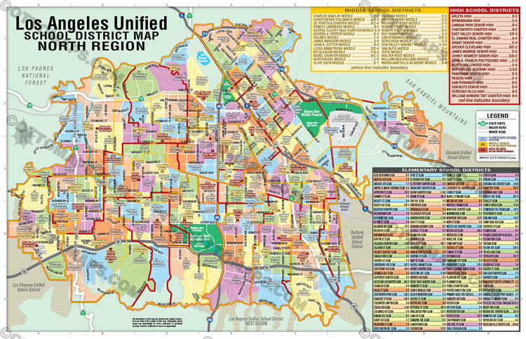 Los Angeles Unified School District Map - NORTH - POSTER PRINTS – Otto Maps