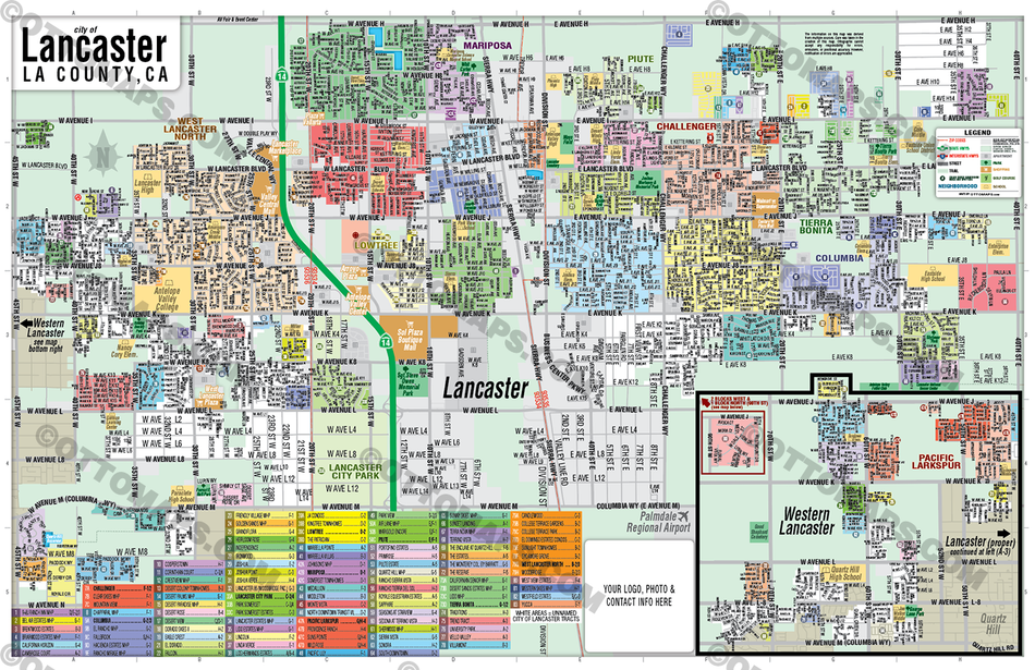 Lancaster Map, Los Angeles County, CA - FILES - PDF and AI Files, edit ...