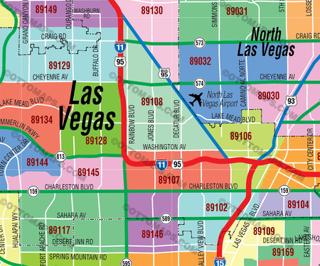 Las Vegas Valley Zip Code Map - FILES - PDF and AI Files, editable, ve ...