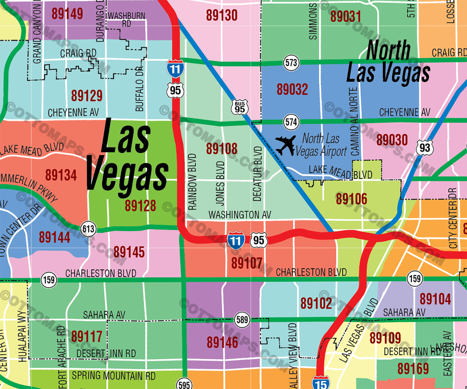 Las Vegas Valley Zip Code Map - FILES - PDF and AI Files, editable, ve ...