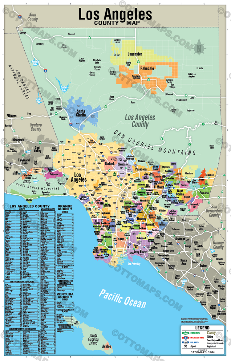 Los Angeles County Map - Cities Colorized (No Zip Codes) - FILES - PDF ...