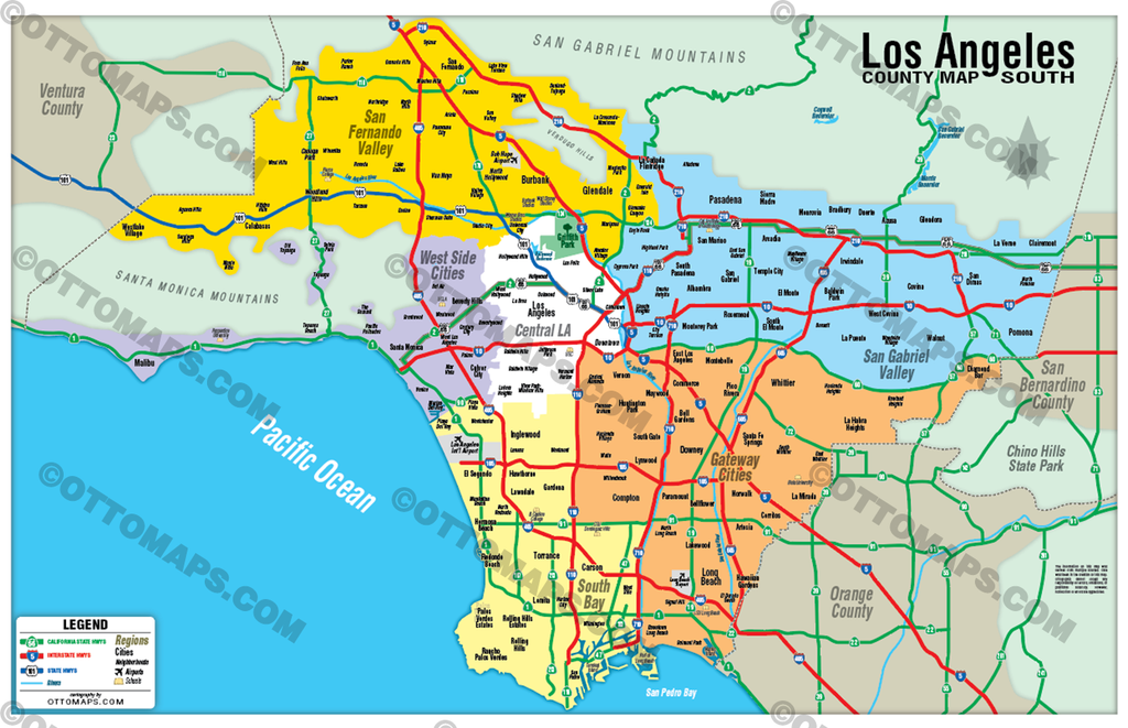 Los Angeles County Map - SOUTH - No Zip Codes - FILES - PDF and AI, ed ...